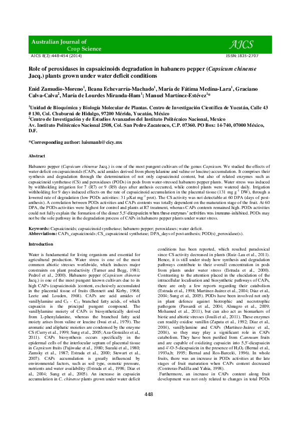 (PDF) Role of peroxidases in capsaicinoids degradation in habanero ...