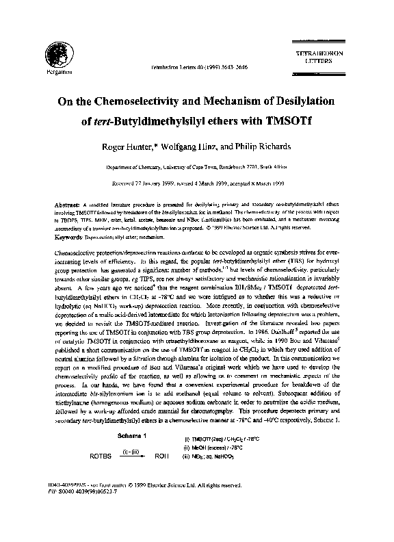 (PDF) On the chemoselectivity and mechanism of desilylation of tert ...