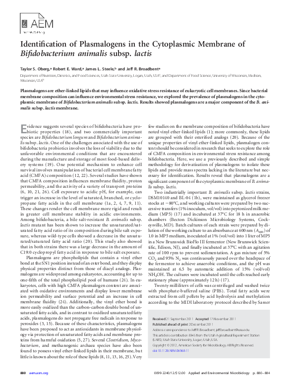 (PDF) Identification of plasmalogens in the cytoplasmic membrane of ...
