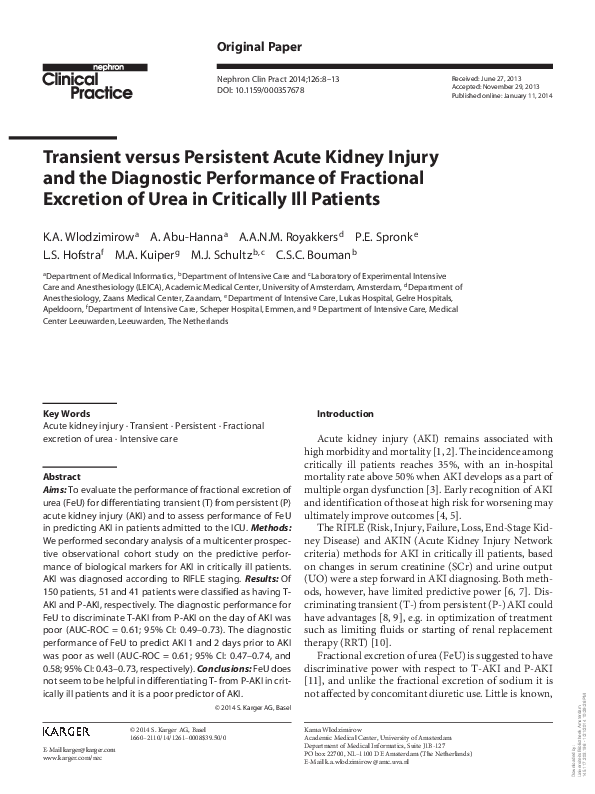 (PDF) Transient versus Persistent Acute Kidney Injury and the ...