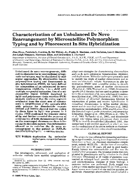 (PDF) Characterization of an unbalanced de novo rearrangement by ...