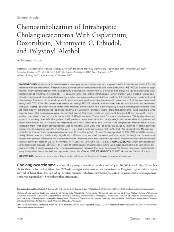 (PDF) Chemoembolization of intrahepatic cholangiocarcinoma with ...