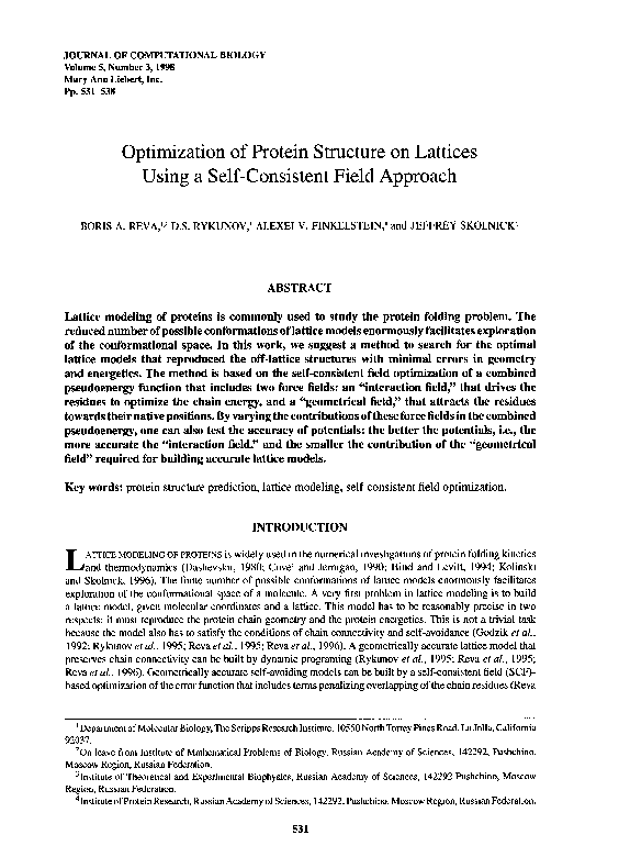 Pdf Optimization Of Protein Structure On Lattices Using A Self