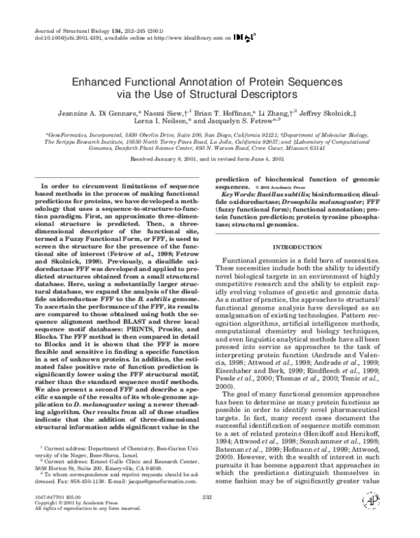 (PDF) Enhanced Functional Annotation of Protein Sequences via the Use ...