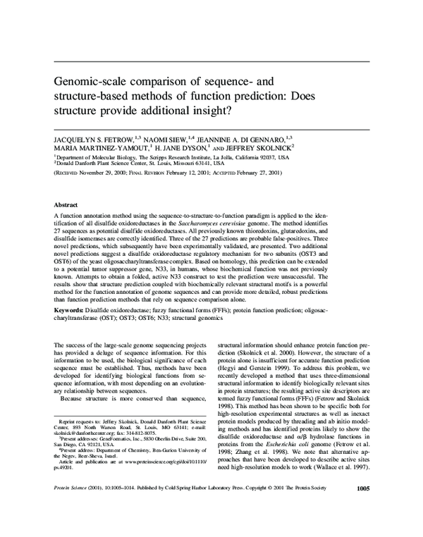 (PDF) Genomic-scale comparison of sequence- and structure-based methods of function prediction ...
