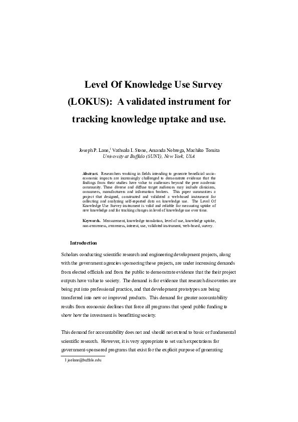 (DOC) Level Of Knowledge Use Survey (LOKUS): A validated instrument for ...