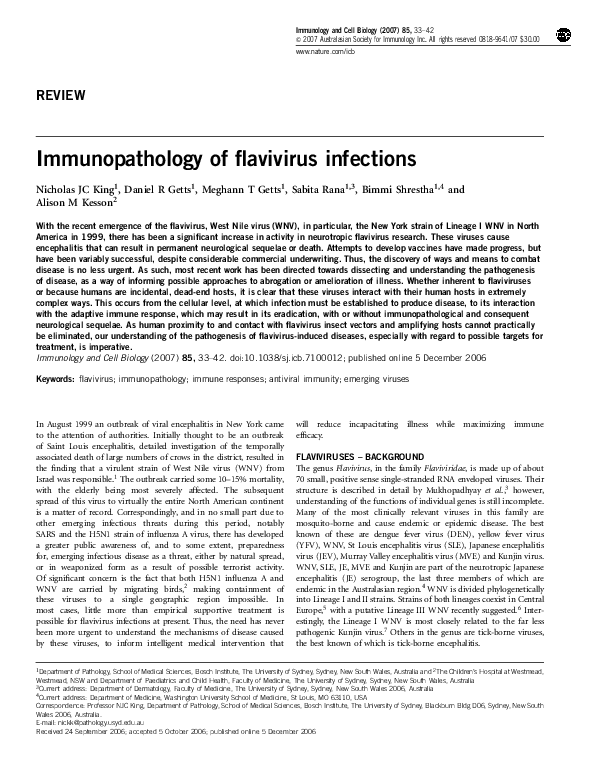 (PDF) Immunopathology of flavivirus infections