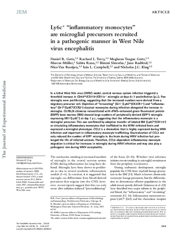 (PDF) Ly6c+ "inflammatory monocytes" are microglial precursors ...