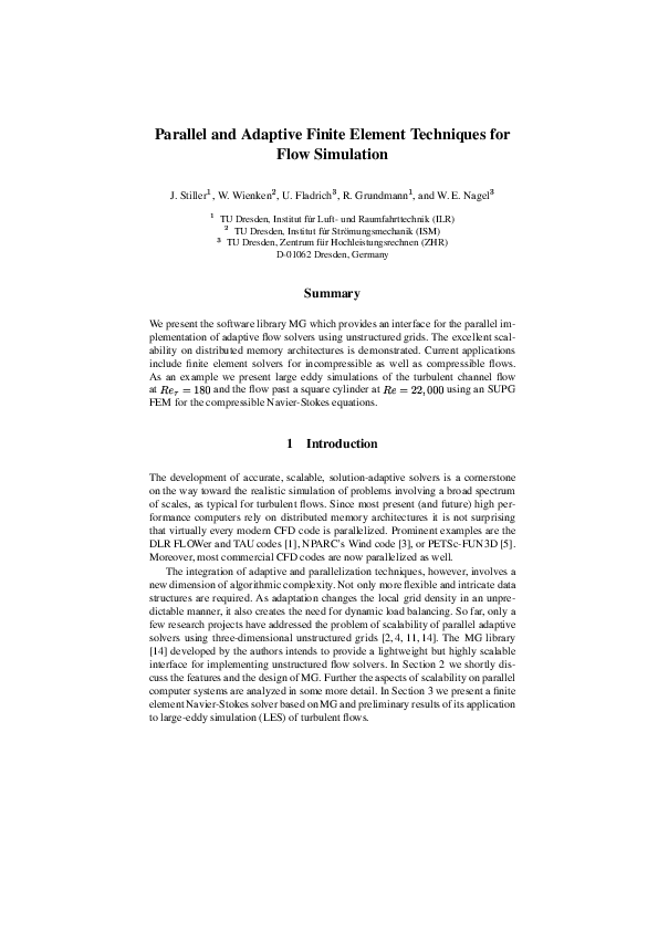 (PDF) Parallel and Adaptive Finite Element Techniques for Flow Simulation