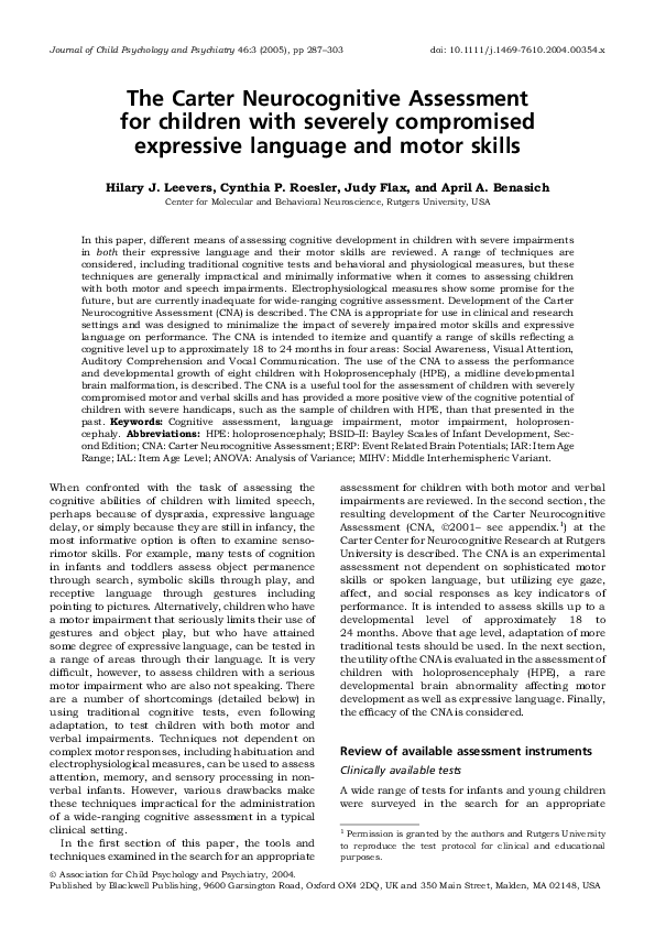 (PDF) The Carter Neurocognitive Assessment for children with severely ...