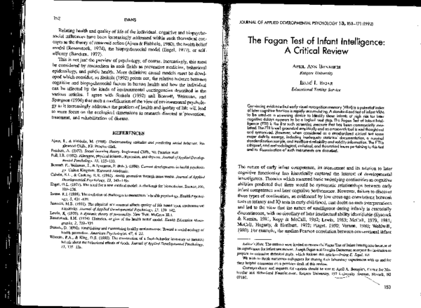 (PDF) The Fagan test of infant intelligence: A critical review