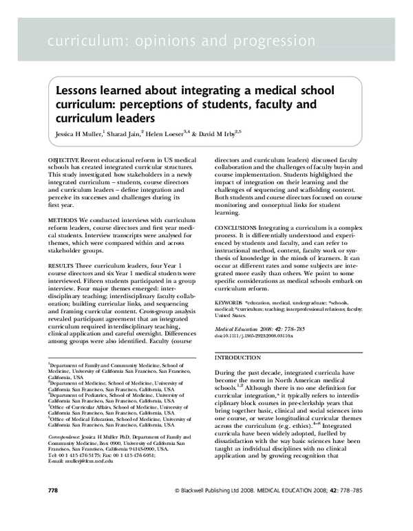 (PDF) Lessons learned about integrating a medical school curriculum ...