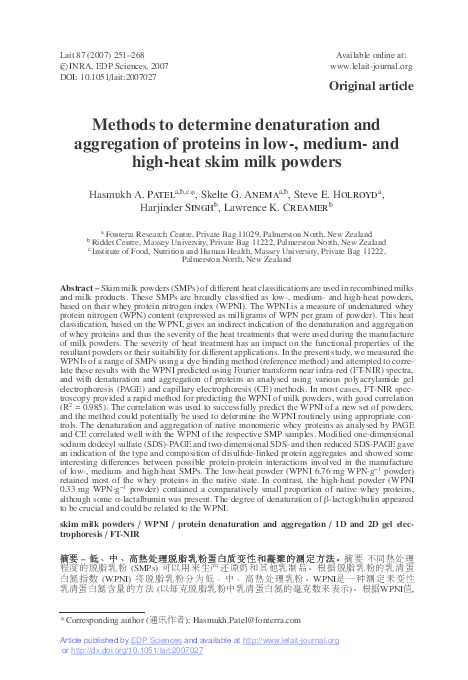 (PDF) Methods to determine denaturation and aggregation of proteins in ...