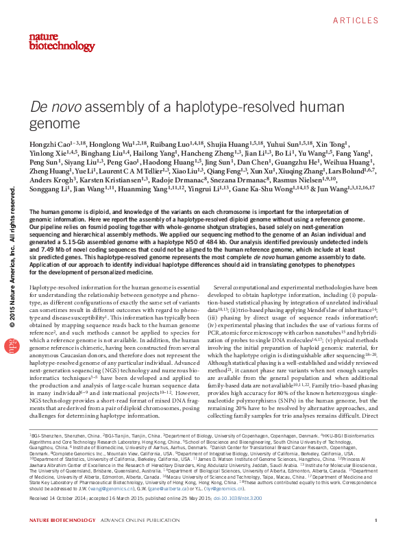 (PDF) De novo assembly of a haplotype-resolved human genome