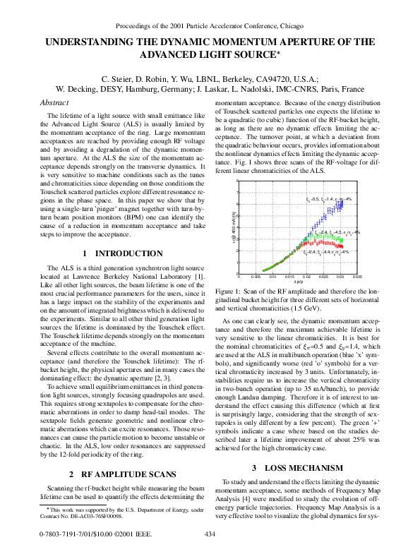 (PDF) Understanding the dynamic momentum aperture of the Advanced Light Source