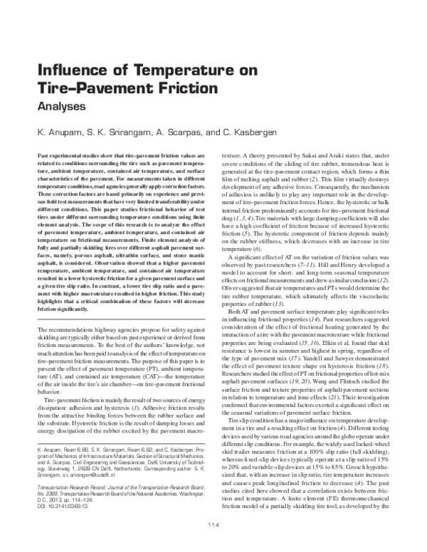 Pdf Influence Of Temperature On Tire Pavement Friction
