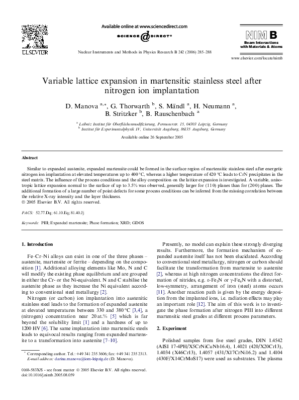 (PDF) Variable lattice expansion in martensitic stainless steel after ...