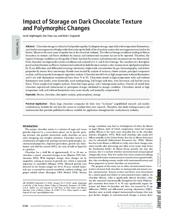 (PDF) Impact of Storage on Dark Chocolate: Texture and Polymorphic Changes