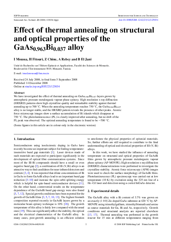 (PDF) Effect of thermal annealing on structural and optical properties ...