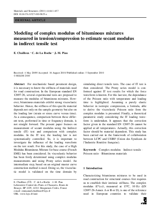 (PDF) Modeling of complex modulus of bituminous mixtures measured in ...