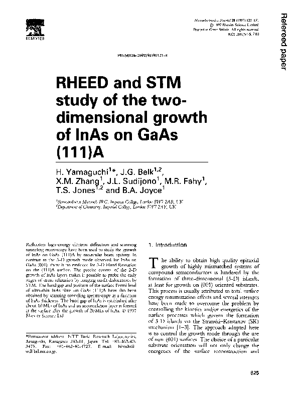 (PDF) RHEED and STM study of the two-dimensional growth of InAs on GaAs ...