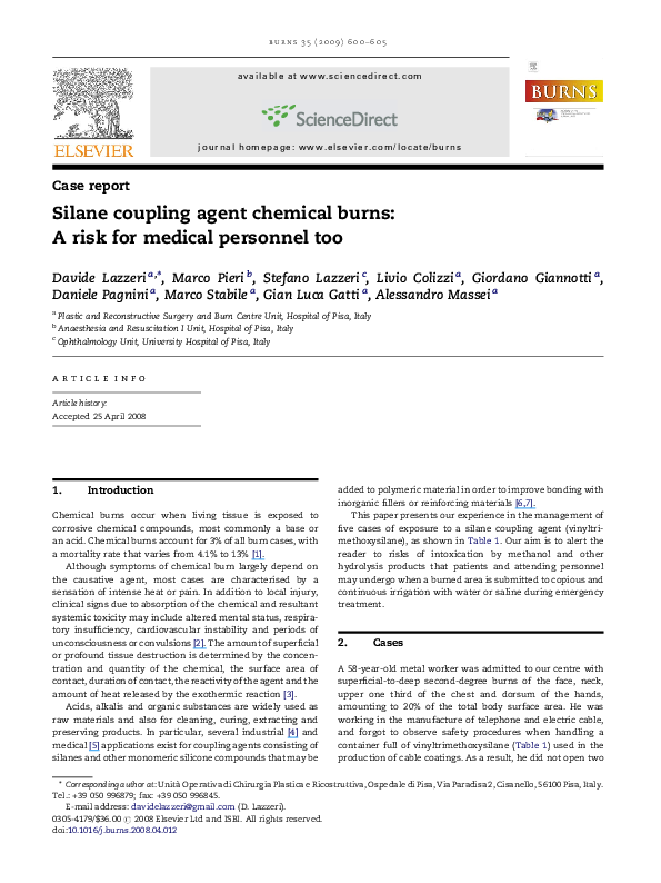 (PDF) Silane coupling agent chemical burns: A risk for medical ...