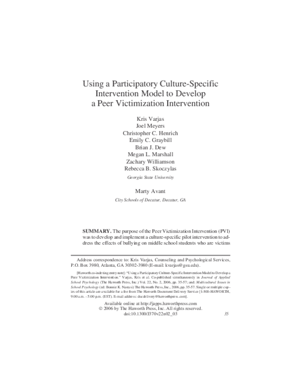 (PDF) Using a participatory culture-specific intervention model to ...