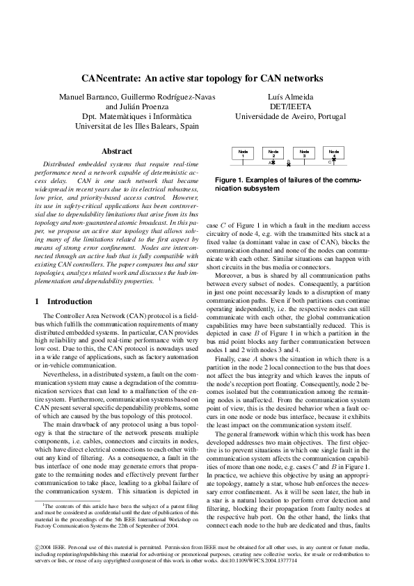 (PDF) CANcentrate: an active star topology for CAN networks