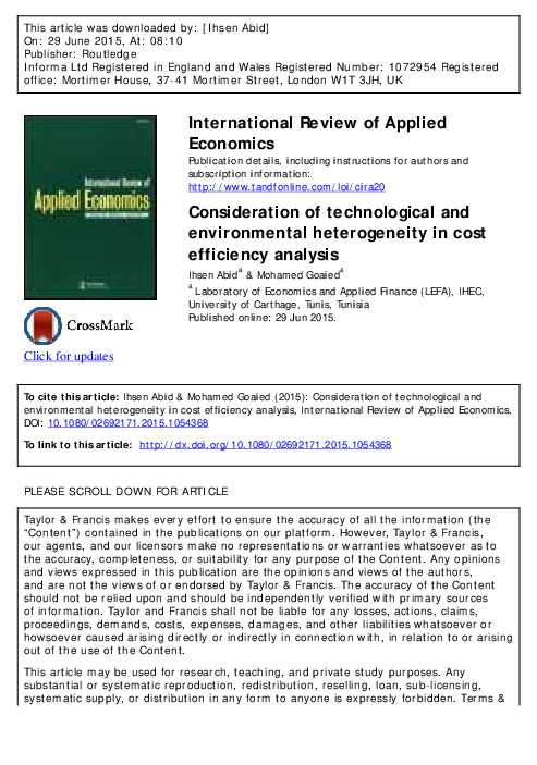 (PDF) Consideration of technological and environmental heterogeneity in cost efficiency analysis