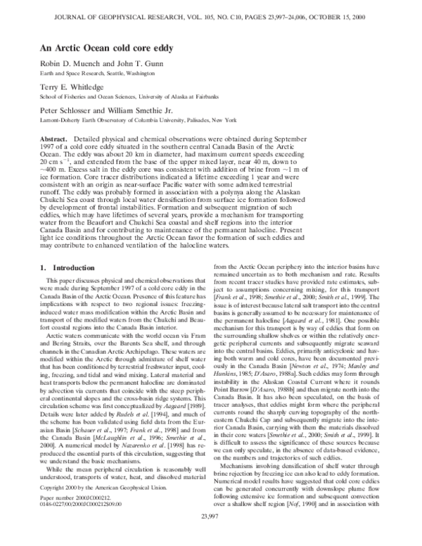 (PDF) Cold Core Eddy Dynamics in Arctic Ocean