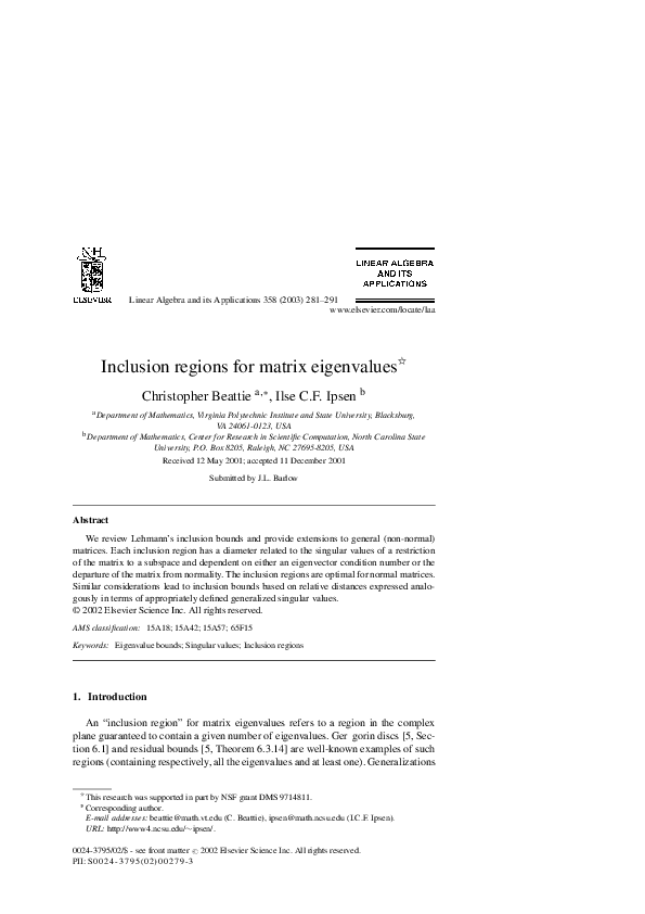 (PDF) Inclusion regions for matrix eigenvalues