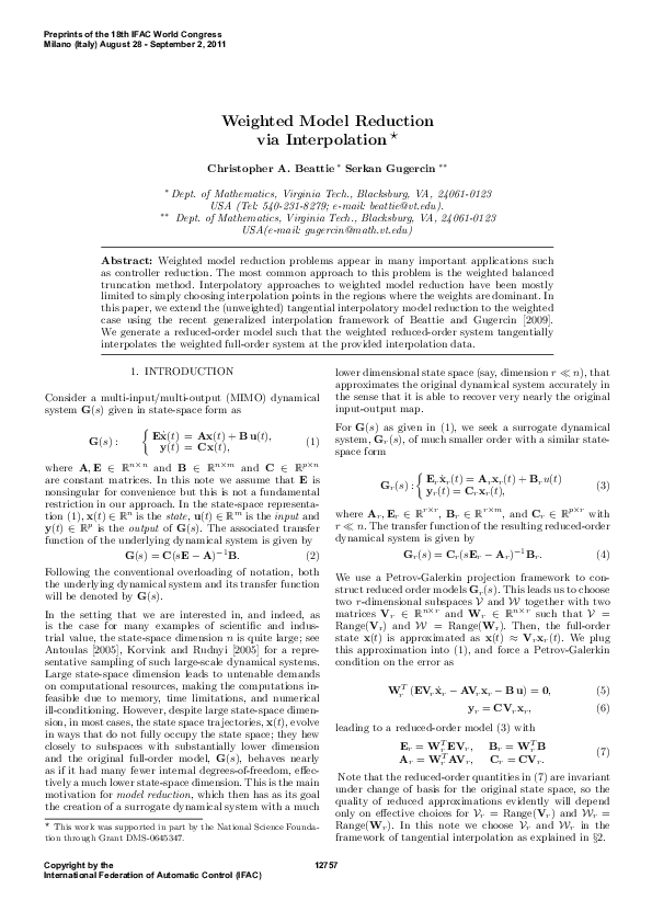 (PDF) Weighted Model Reduction Via Interpolation