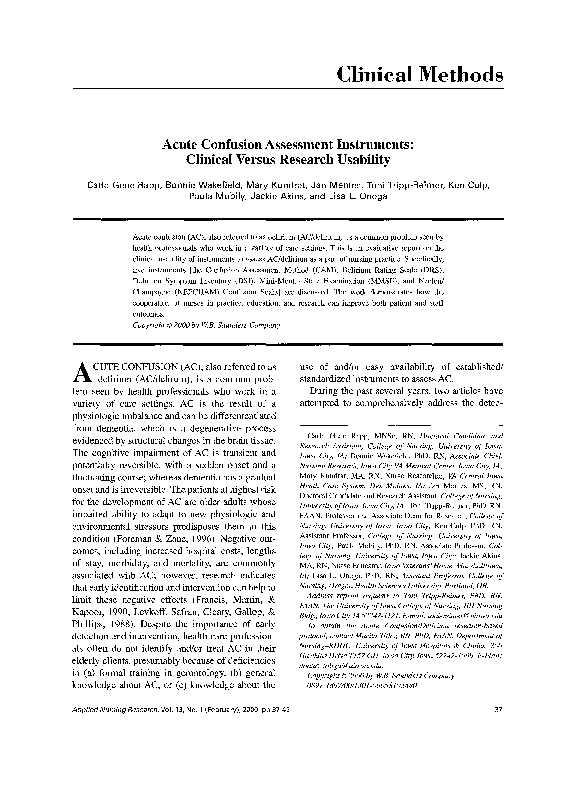 (PDF) Acute confusion assessment instruments: Clinical versus research ...