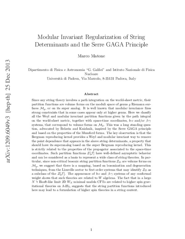 Pdf Modular Invariant Regularization Of String Determinants And The