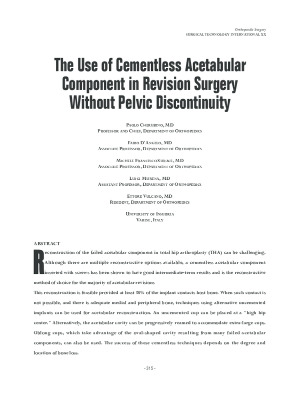 (PDF) The use of cementless acetabular component in revision surgery ...