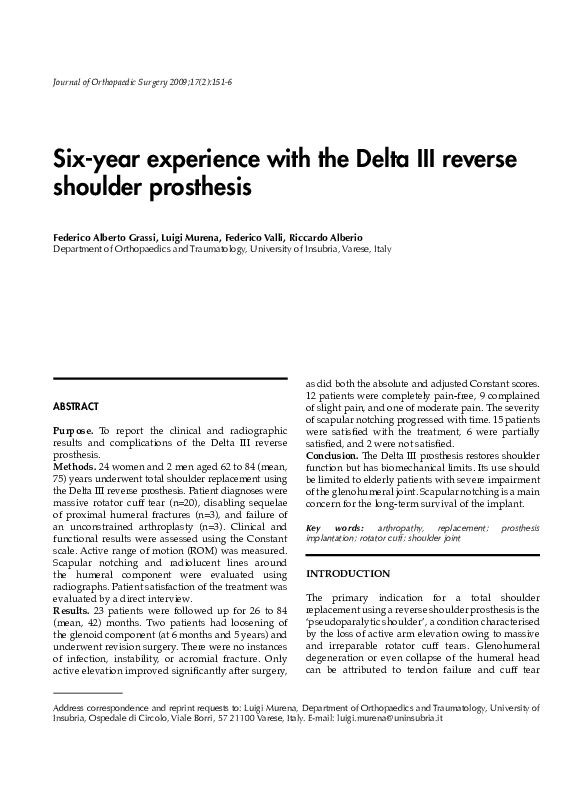 (PDF) Six-year experience with the Delta III reverse shoulder prosthesis