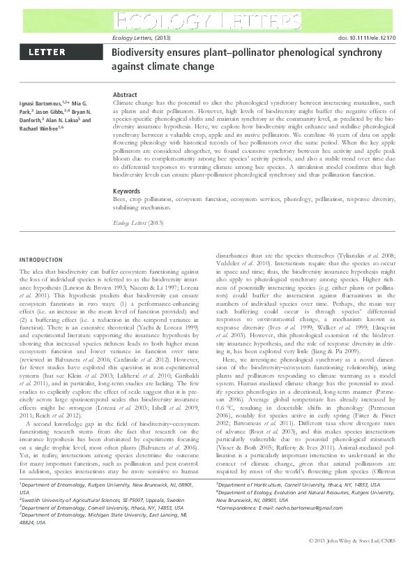 (PDF) Biodiversity ensures plant-pollinator phenological synchrony ...