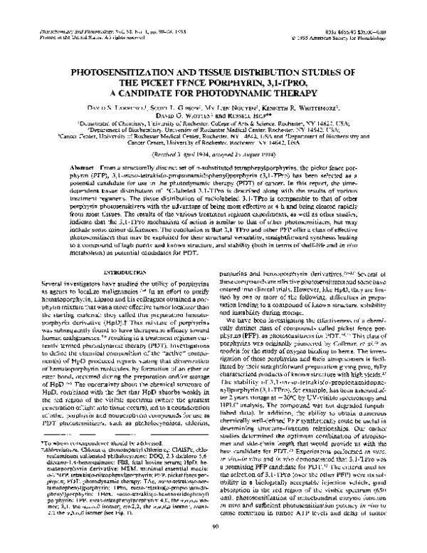 (PDF) PHOTOSENSITIZATION AND TISSUE DISTRIBUTION STUDIES OF THE PICKET ...