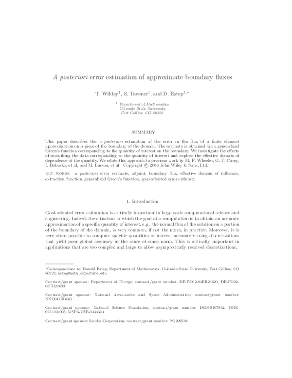Pdf A Posteriori Error Estimation Of Approximate Boundary Fluxes
