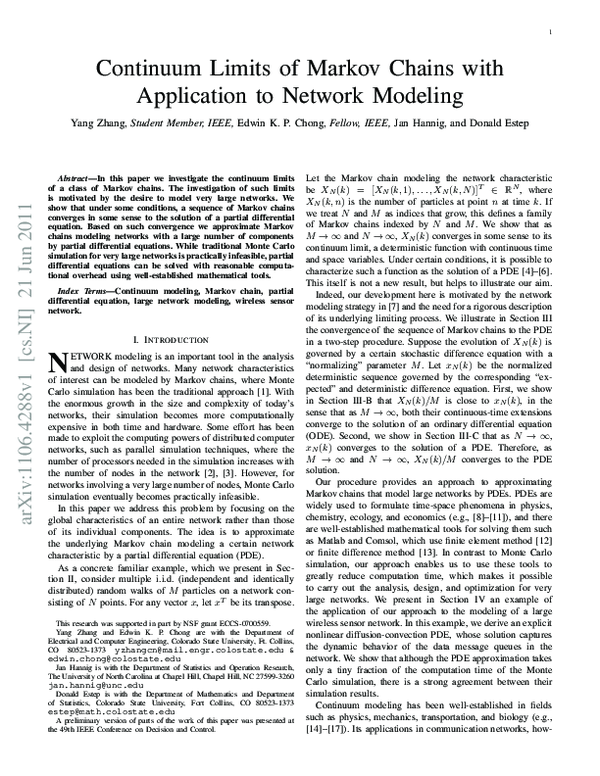 Pdf Continuum Limits Of Markov Chains With Application To Network