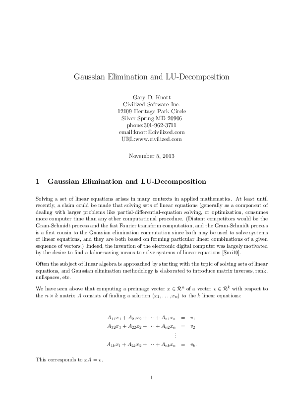 Pdf Gaussian Elimination And Lu Decomposition