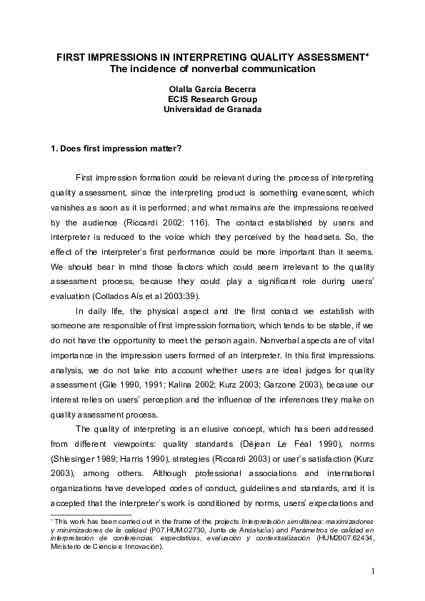 (PDF) First impressions in interpreting quality assessment: The ...