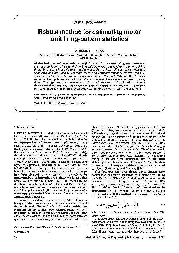 Pdf Robust Method For Estimating Motor Unit Firing Pattern Statistics