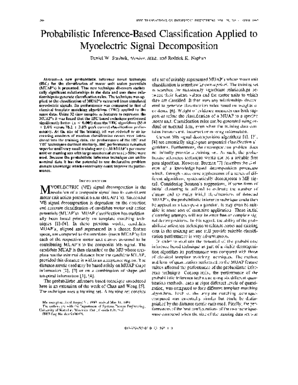 (PDF) Probabilistic inference-based classification applied to myoelectric signal decomposition