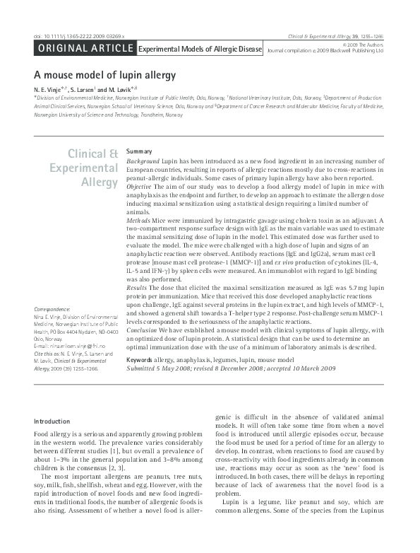 (PDF) A mouse model of lupin allergy
