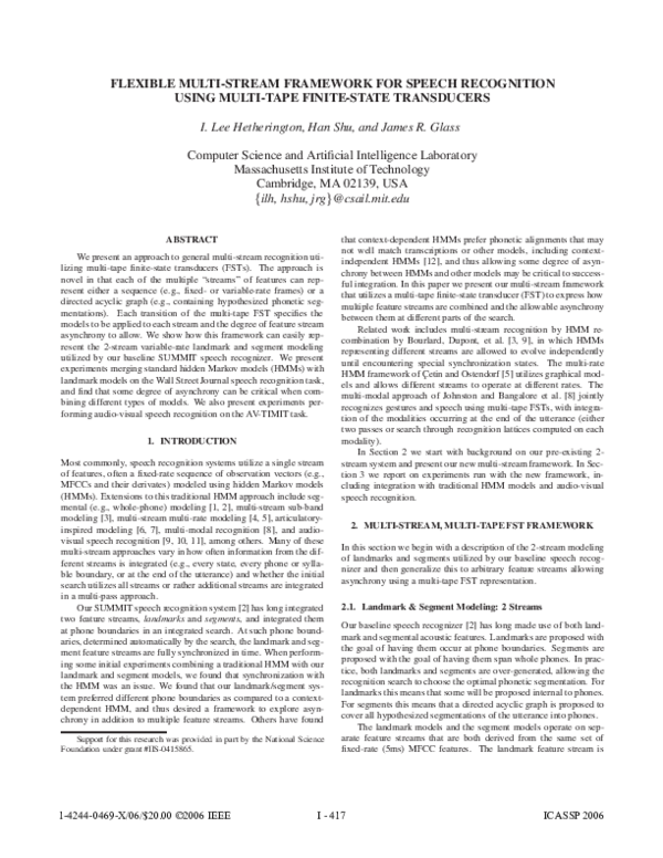 (PDF) Flexible multi-stream framework for speech recognition using multi-tape finite-state ...