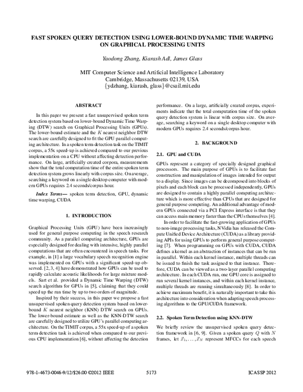 (PDF) Fast spoken query detection using lower-bound Dynamic Time Warping on Graphical Processing ...