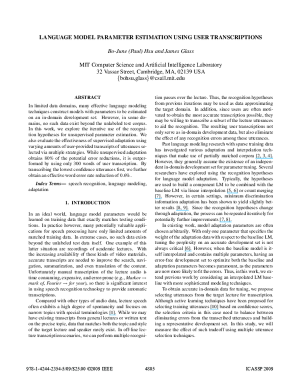 (PDF) Language model parameter estimation using user transcriptions