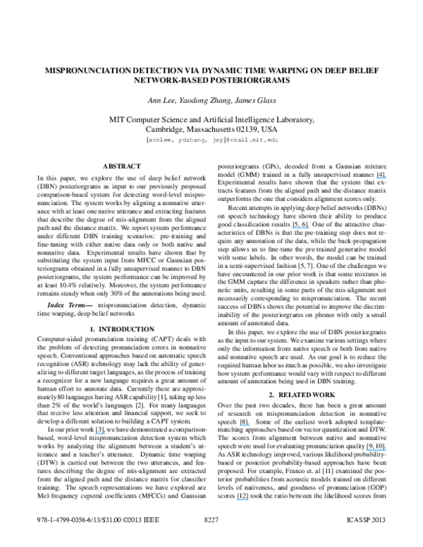 (PDF) Mispronunciation detection via dynamic time warping on deep belief network-based ...