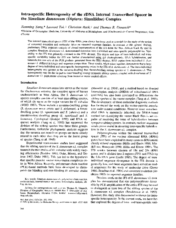 (PDF) Assessment of rDNA IGS as a molecular marker in the Simulium ...